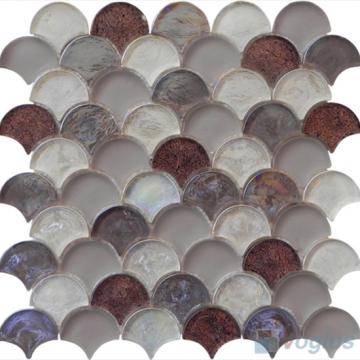 Chocolate Fan Shape Fish Scale Glass Tiles VG-UFN90 - Voglus Mosaic